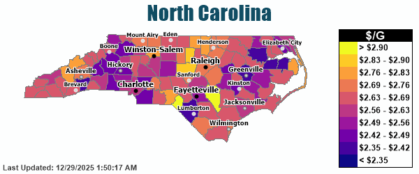 Gas Price Heat Map - North Carolina Gas Prices